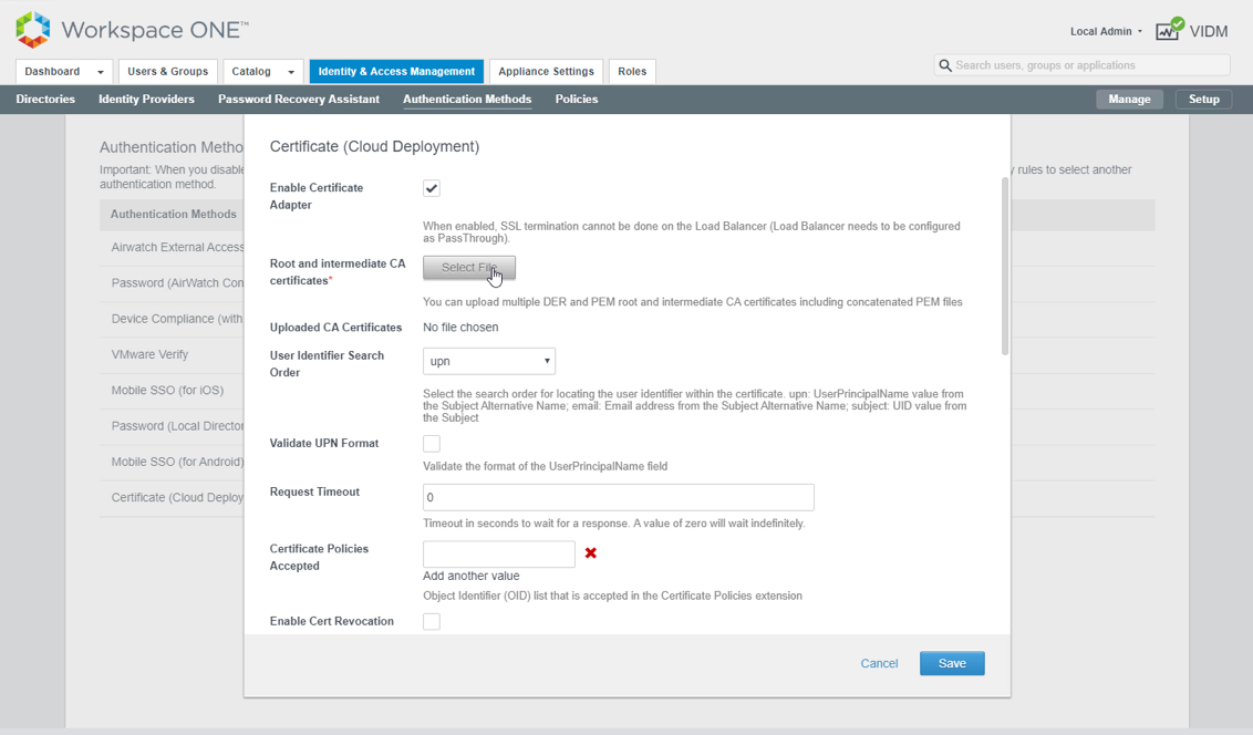 Configuring Certificate (Cloud Deployment) Authentication Method