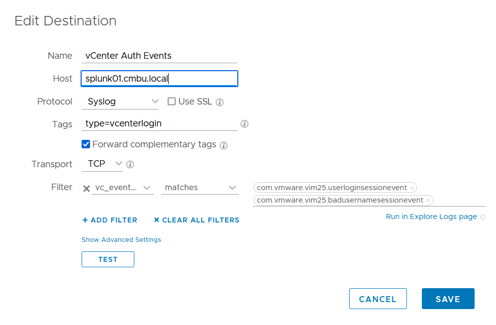 Forwarding Vsphere Audit And Authentication Events From Vrealize Log