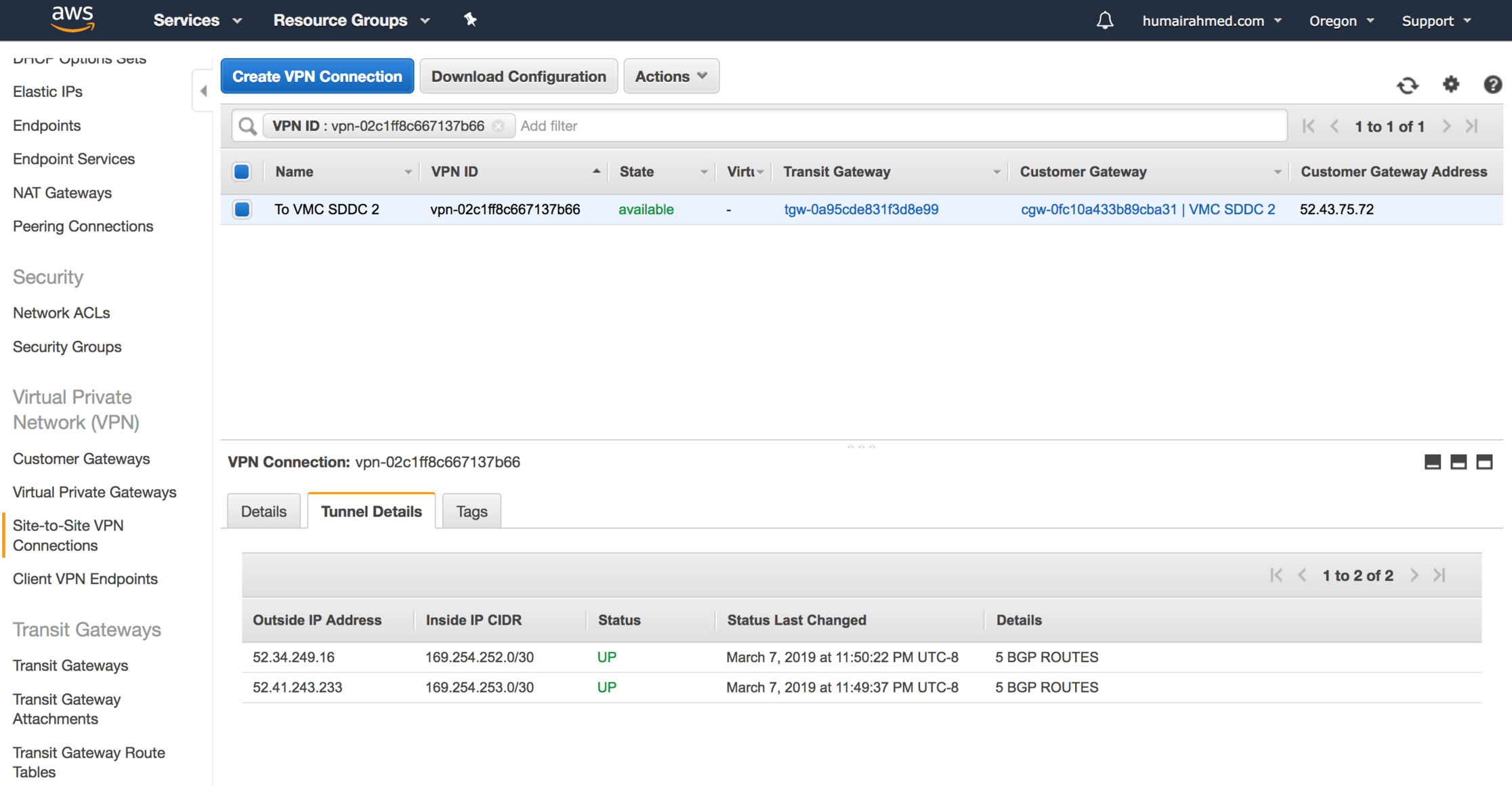 VMware Cloud on AWS with Transit Gateway Demo