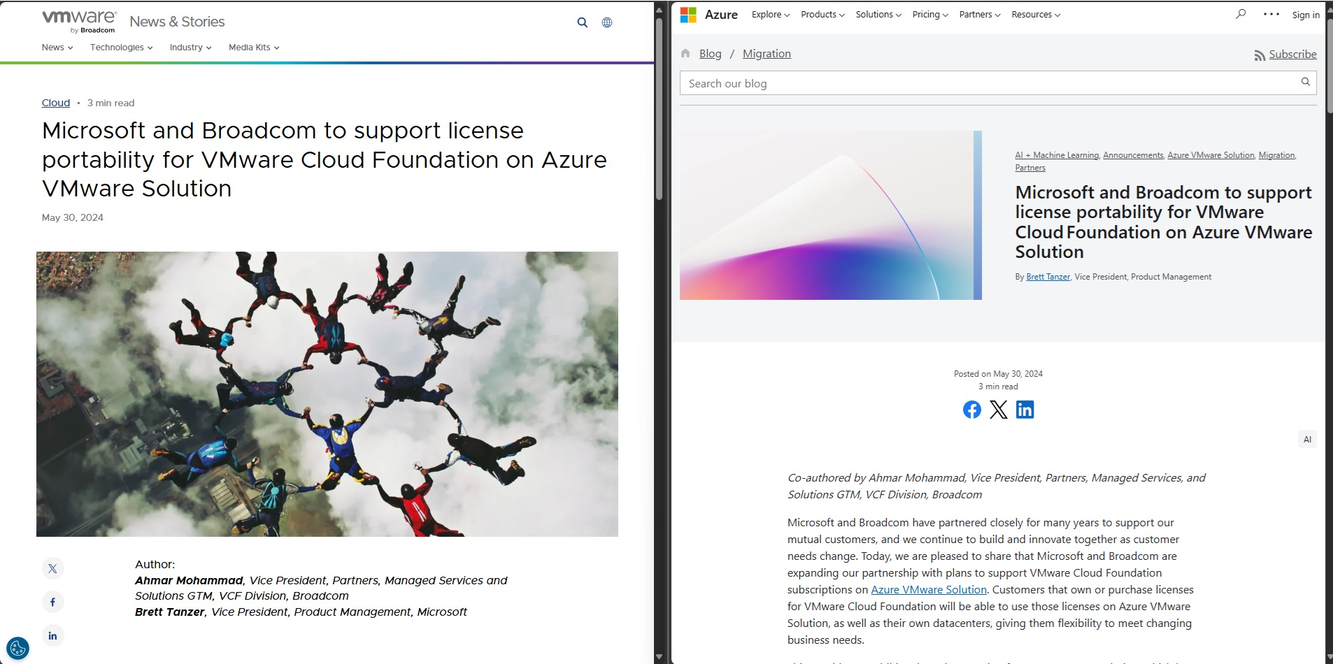 Microsoft と Broadcom が Azure VMware Solution への VMware Cloud Foundation ライセンスポータビリティをサポート ...